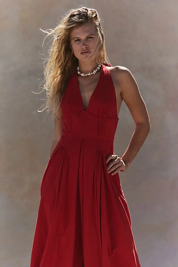 Free People Rowe Midi Dress - Silk Red