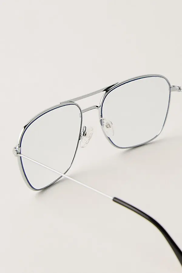 GABRIEL + SIMONE Ryder Aviator Blue Light Glasses - Silver/blue