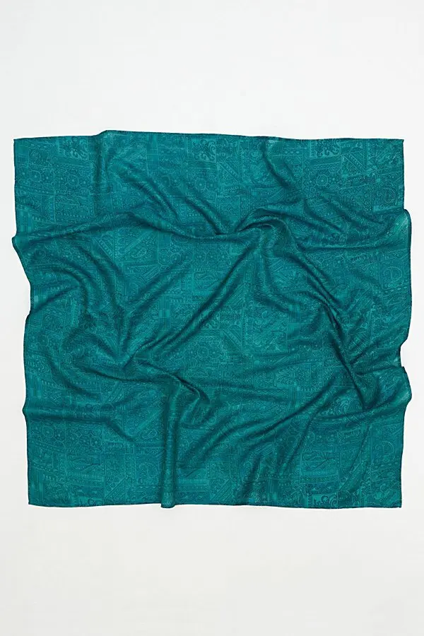 ANCHAL Vintage Silk Square Scarf No. 260132 - Turquoise
