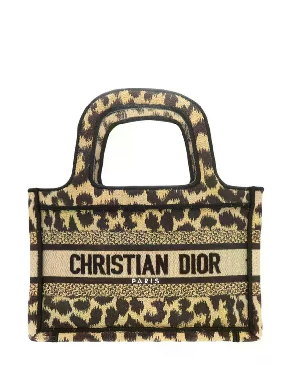 Dior 2021 Mizza Mini Embroidered Leopard Book Tote Bag - Brown