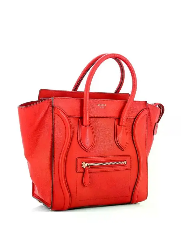 Celine Luggage Bag Grainy Leather Micro Tote Bag - Red