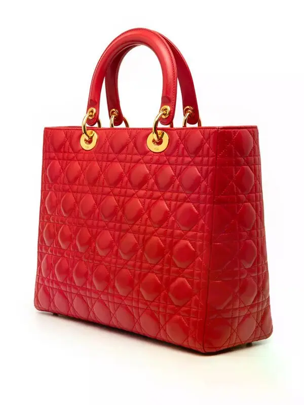 Dior 1999 Large Lambskin Cannage Lady Satchel - Red