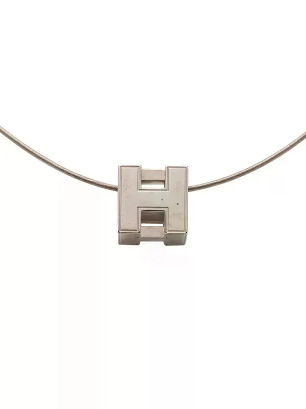 Hermès Palladium Plated Enamel Dh Cube Necklace - Silver