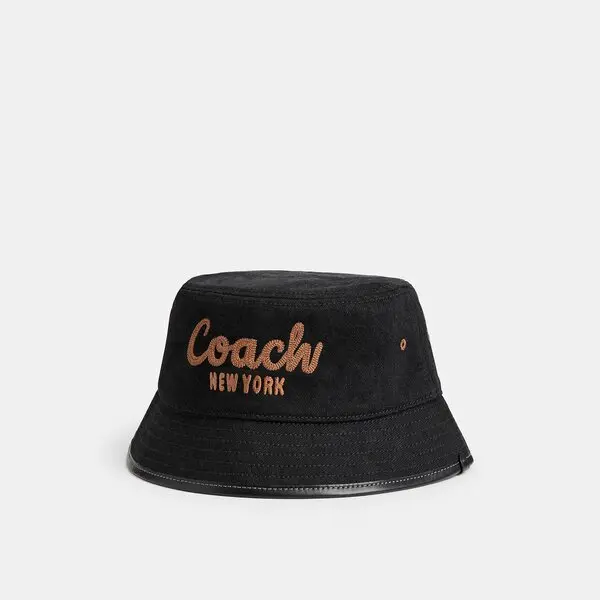 COACH Script Embroidered Denim Bucket Hat - Black