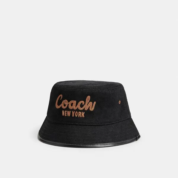 COACH Script Embroidered Denim Bucket Hat - Black