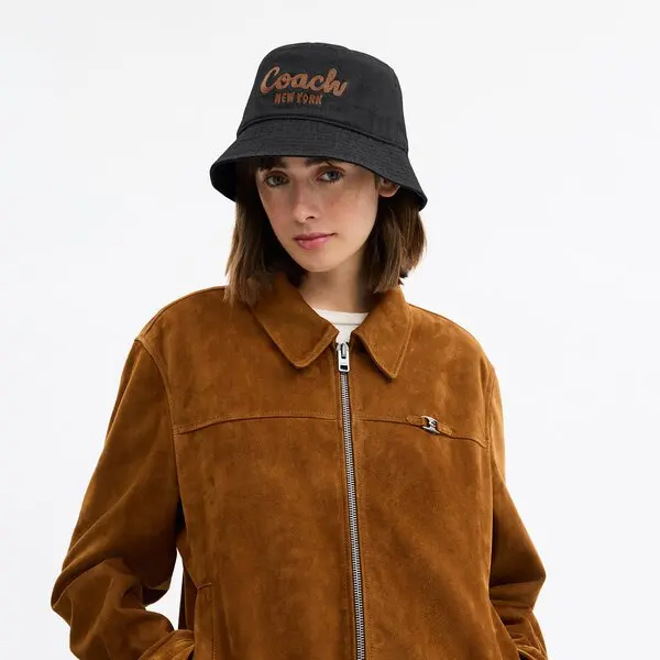 COACH Script Embroidered Denim Bucket Hat - Black