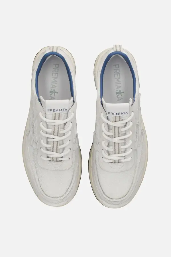 Premiata Leather And Canvas Lace-up Sneakers - Bianco