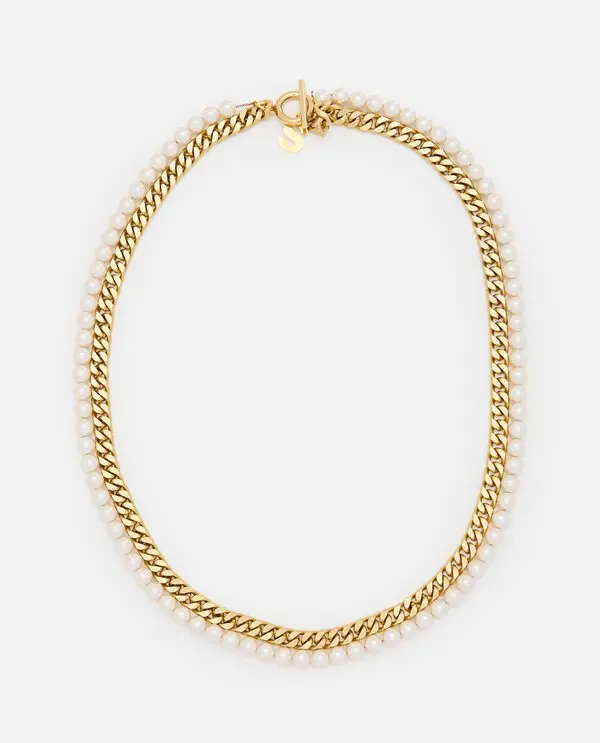 Sacai Long Necklace With Pearl Chain - Gold