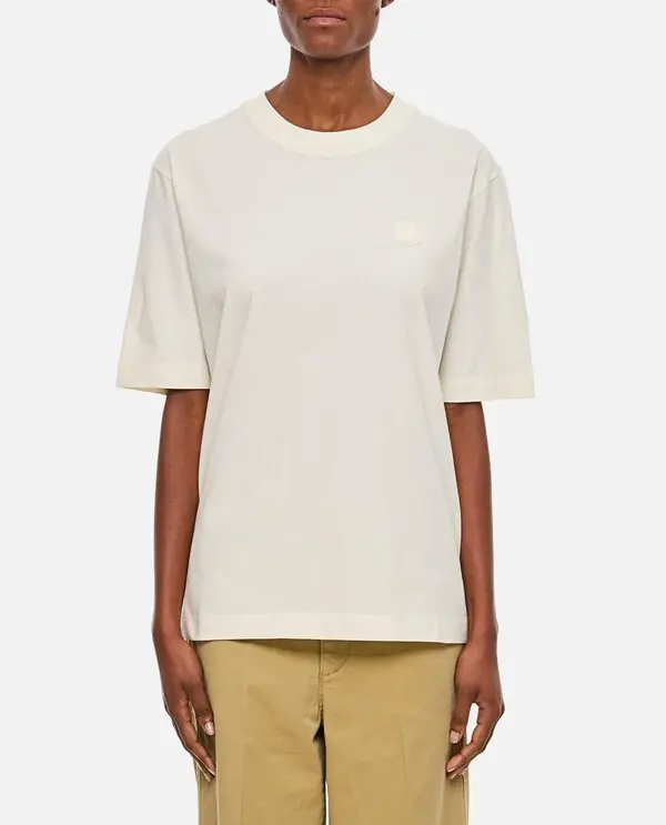 Moncler Crew-neck T-shirt With Raised Logo - White