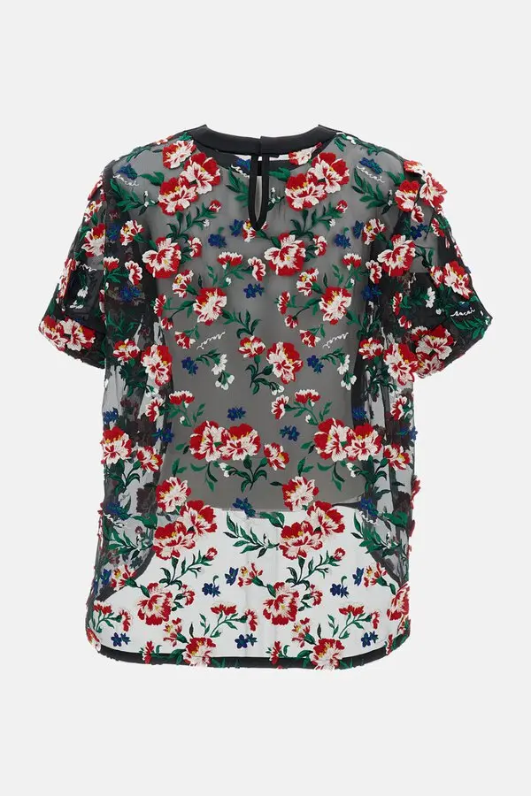 Sacai Short-sleeve Top With Floral Embroidery