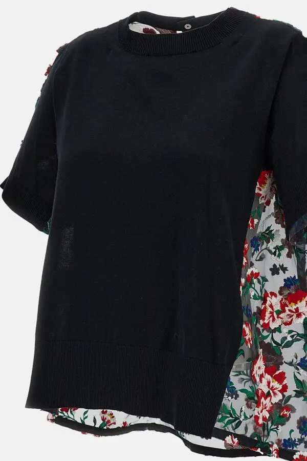 Sacai Short-sleeve Top With Floral Embroidery