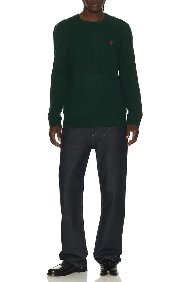 Polo Ralph Lauren Long Sleeve Wool Cashmere Cable Knit Crewneck Sweater - Moss Agate