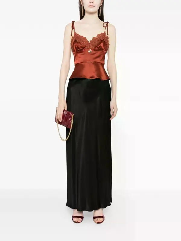 Cynthia Rowley Satin Lace Peplum Top - Brown