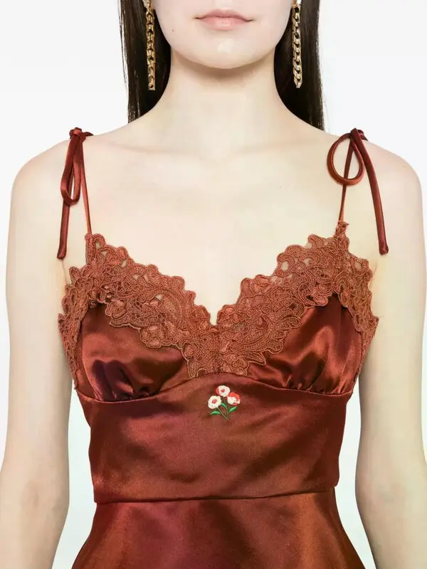 Cynthia Rowley Satin Lace Peplum Top - Brown