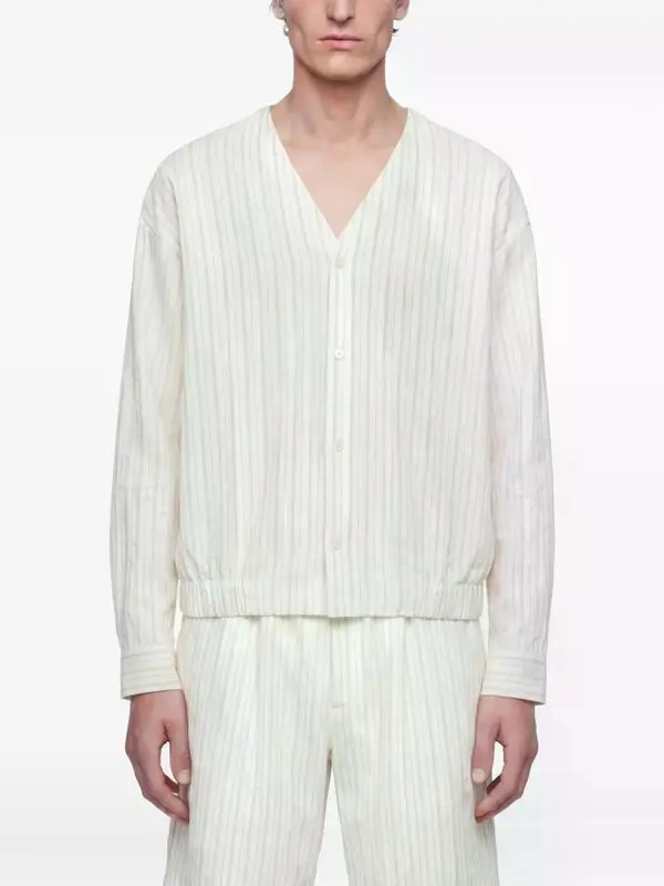 HED MAYNER Pinstriped V-neck Shirt - Neutrals