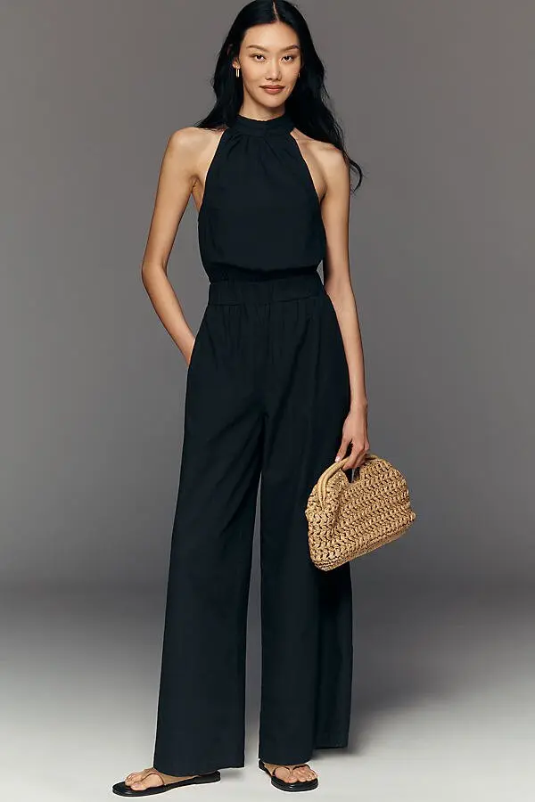 LET ME BE Cotton Halter Jumpsuit - Black