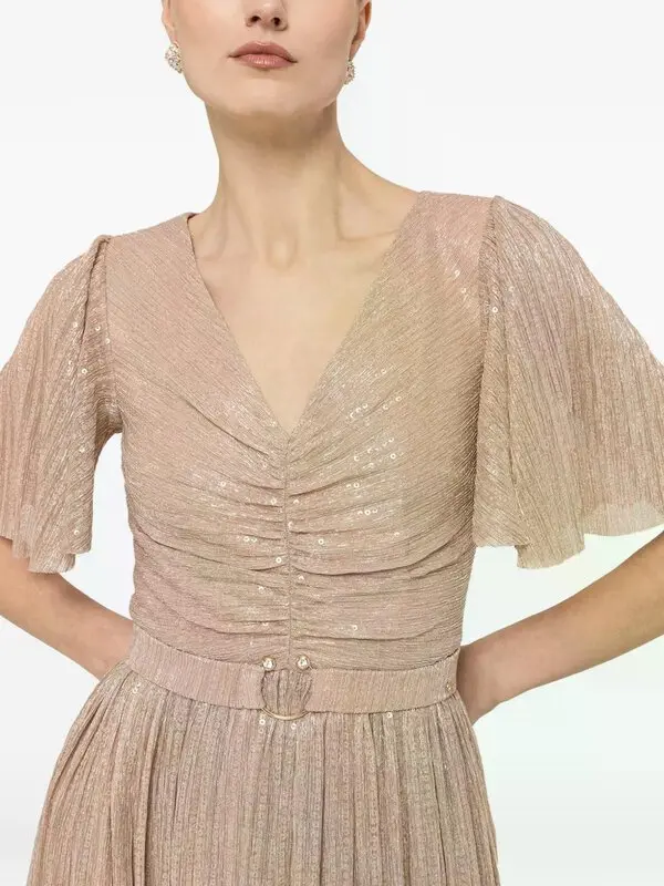 NISSA Sequin Applique Maxi Dress With V-neck And Belted Waist