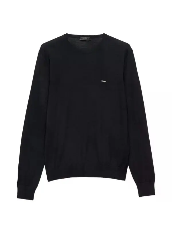 Prada Superfine Wool Crew-neck Sweater With Embroidered Logo - Blue