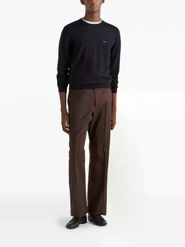 Prada Superfine Wool Crew-neck Sweater With Embroidered Logo - Blue
