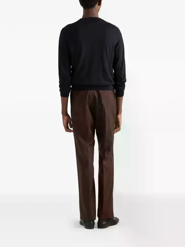 Prada Superfine Wool Crew-neck Sweater With Embroidered Logo - Blue