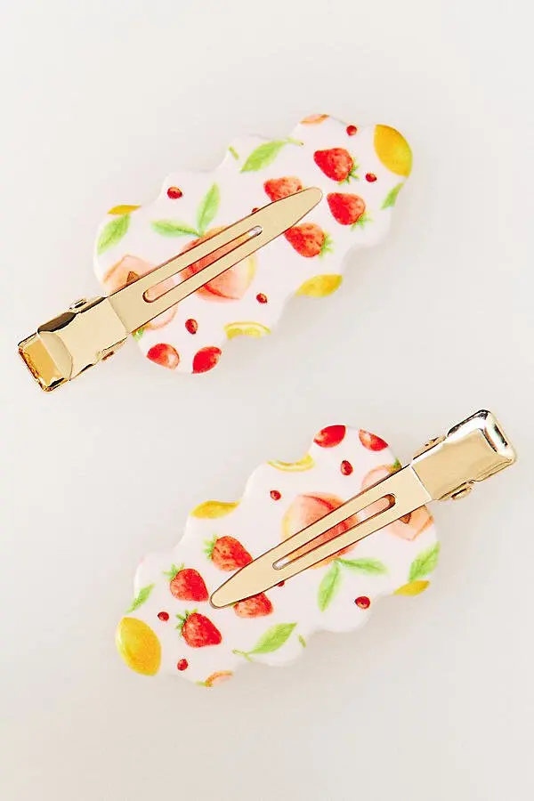 Anthropologie Fruit Scalloped Hair Clips Set - Multi