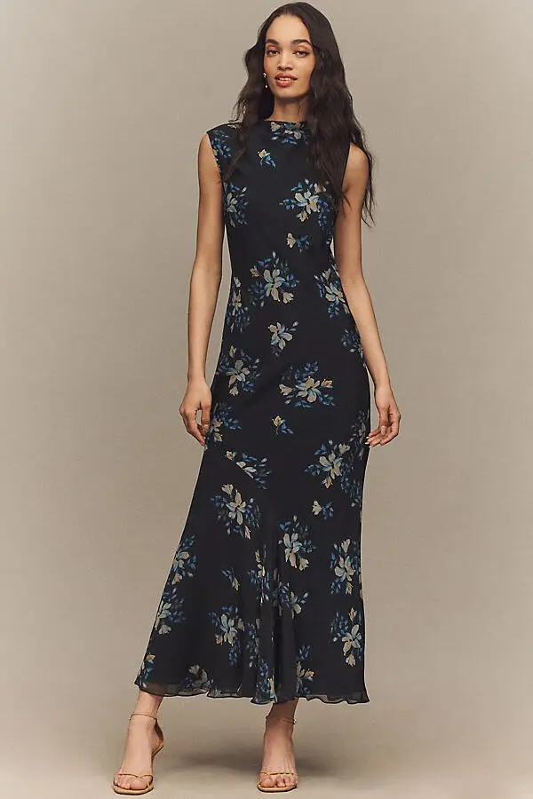 Bhldn Chiffon Maxi Dress - Black Pattern
