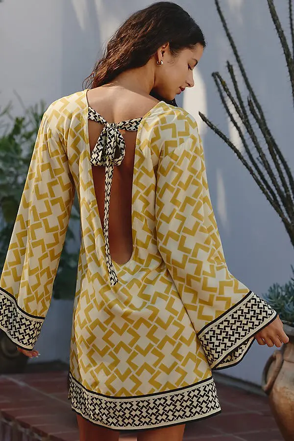 BEL KAZAN Printed Long-sleeve Tunic Top - Yellow Pattern
