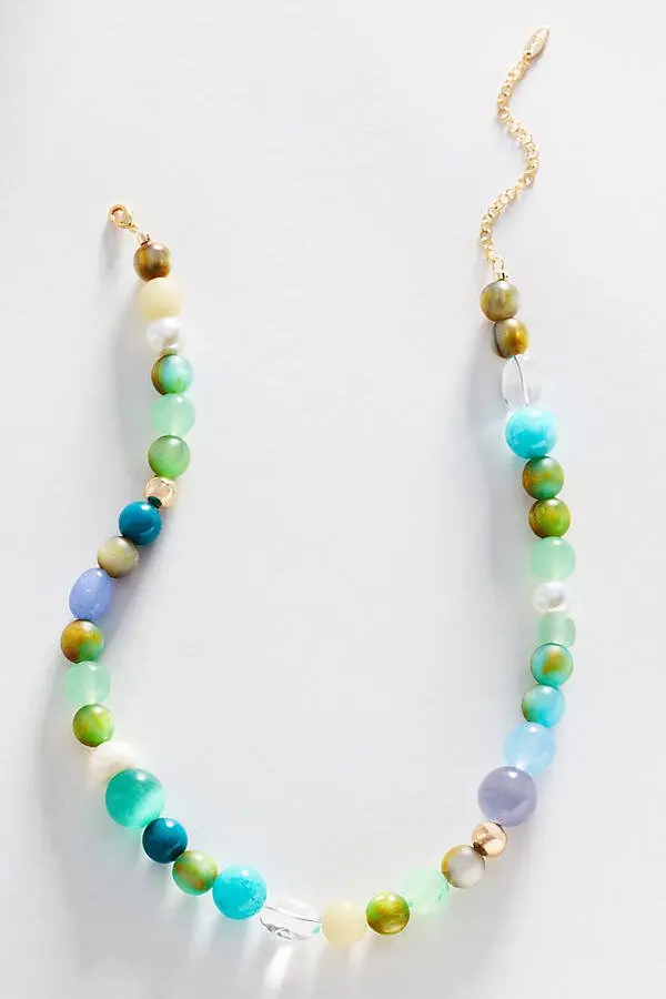 Anthropologie Chunky Beaded Necklace - Blue Pattern