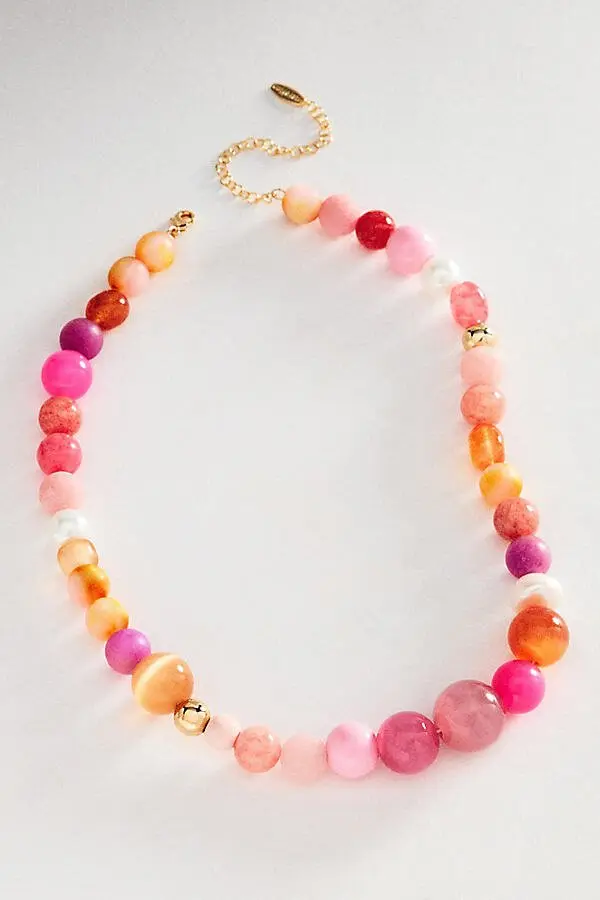 Anthropologie Chunky Beaded Necklace - Pink Pattern