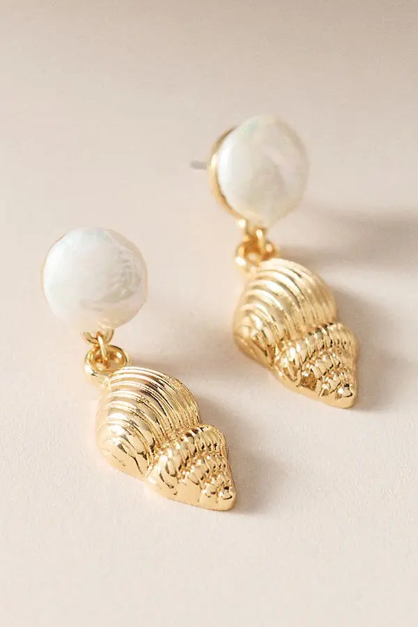 PANACEA Pearl Shell Drop Earrings - Gold