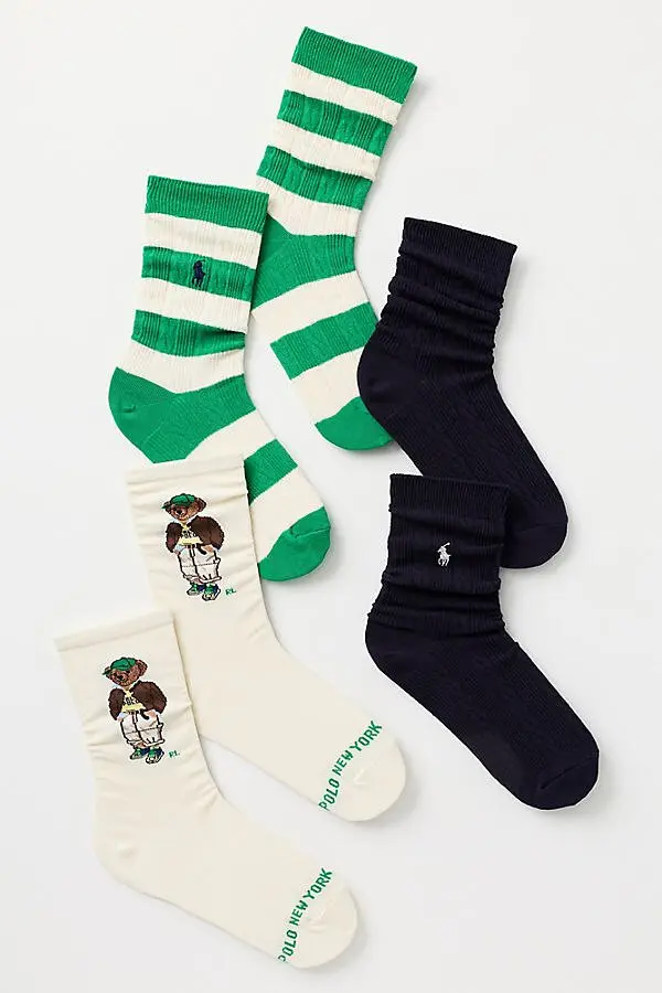 Polo Ralph Lauren Crew Socks, Set Of 3 - Blue Green