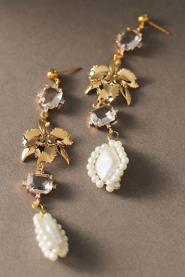 TWIGS & HONEY Crystal Gilded Orchid Drop Earrings - Gold