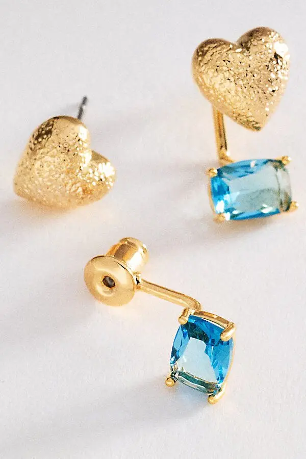 Anthropologie Heart Gem Drop Earrings - Blue
