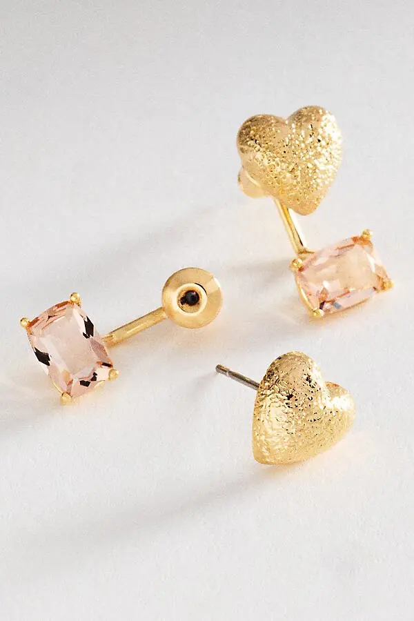 Anthropologie Heart Gem Drop Earrings - Pink