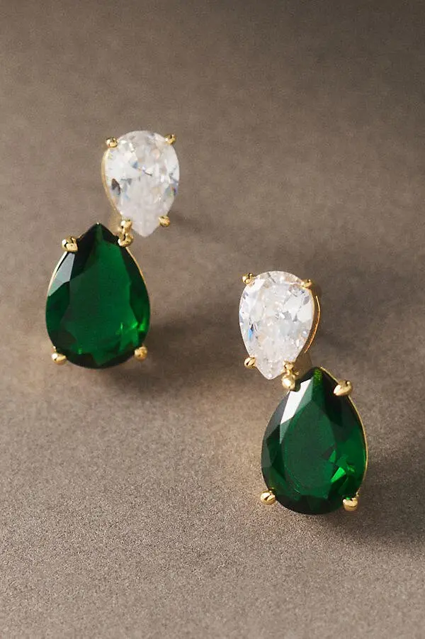 Nadri Emma Crystal Drop Earrings - Emerald