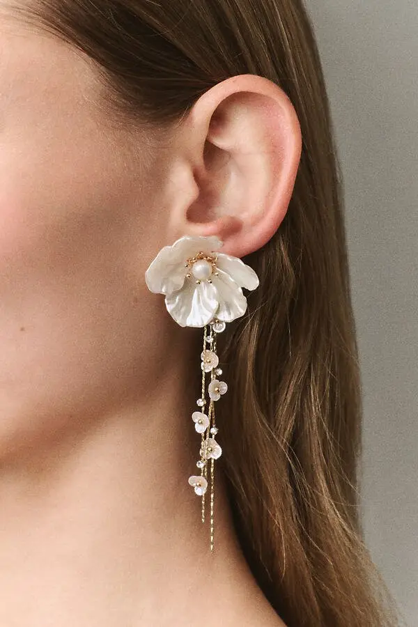 Anthropologie Iridescent Flower Drop Earrings