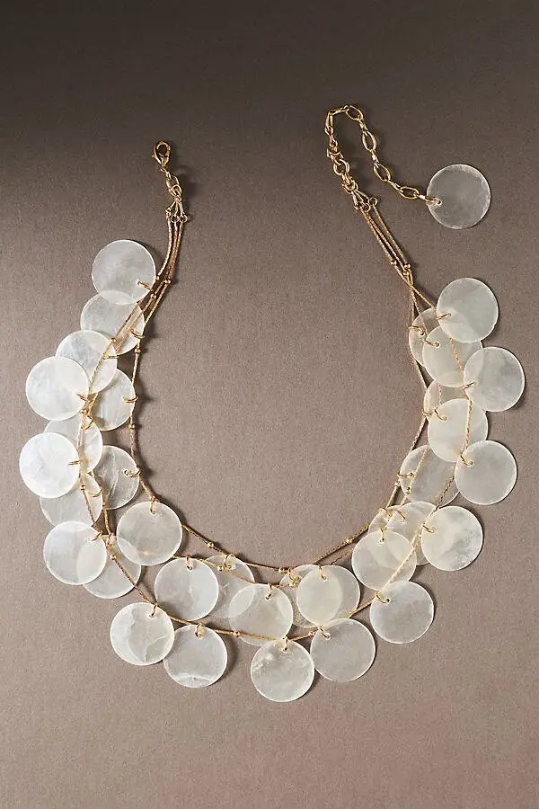 Anthropologie Iridescent Layered Shell Necklace - White