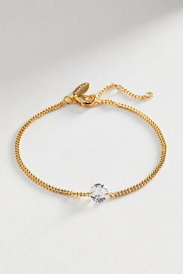 Anthropologie Delicate Crystal Chain Bracelet - Gold