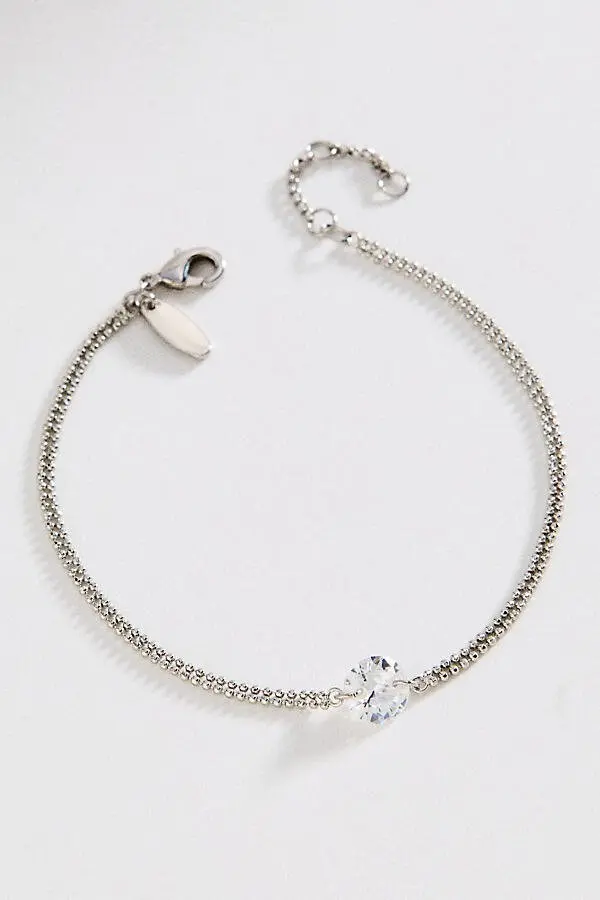 Anthropologie Delicate Crystal Chain Bracelet - Silver