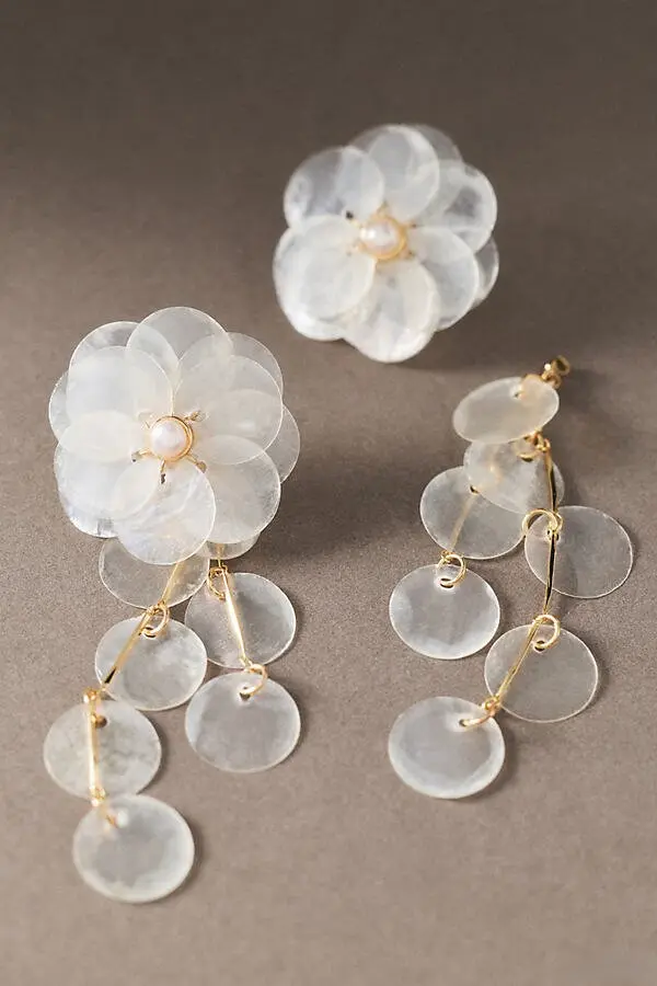 Anthropologie Iridescent Blooming Drop Earrings - White