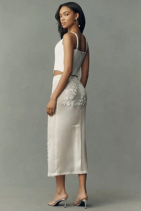 Ila Pixie Silk Midi Skirt - White