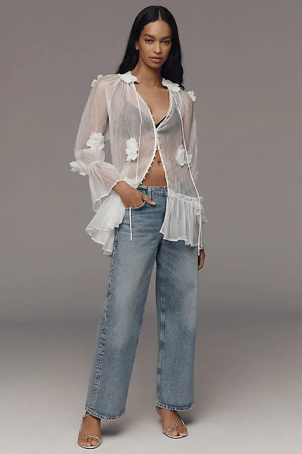 Anthropologie Sheer Floral Tunic Top