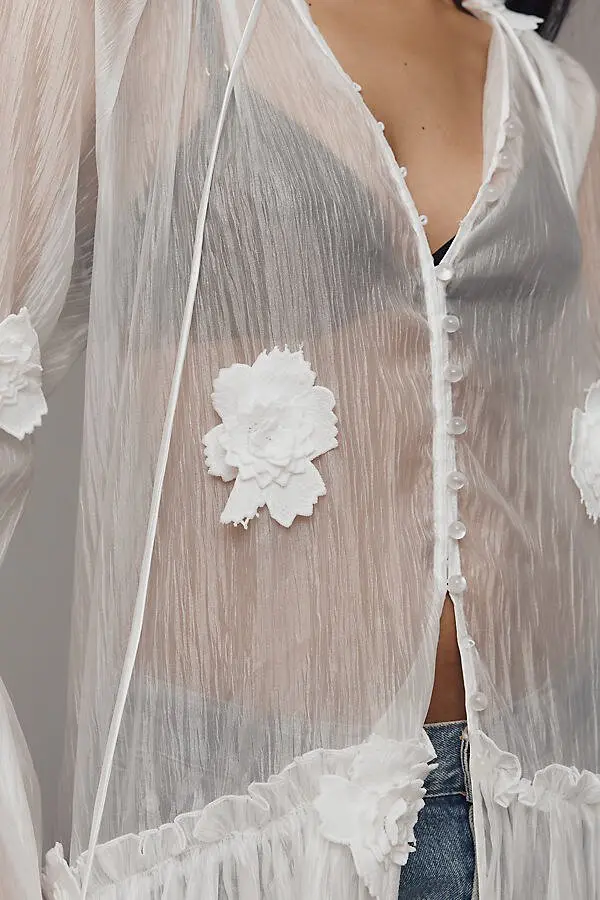 Anthropologie Sheer Floral Tunic Top