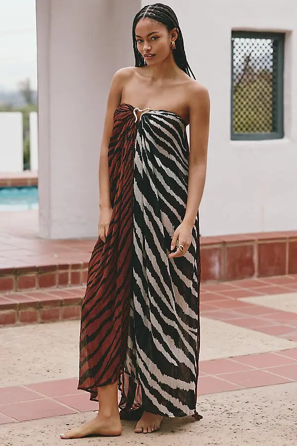 VILLA FRESCA Gaia Strapless Dress - Brown Pattern