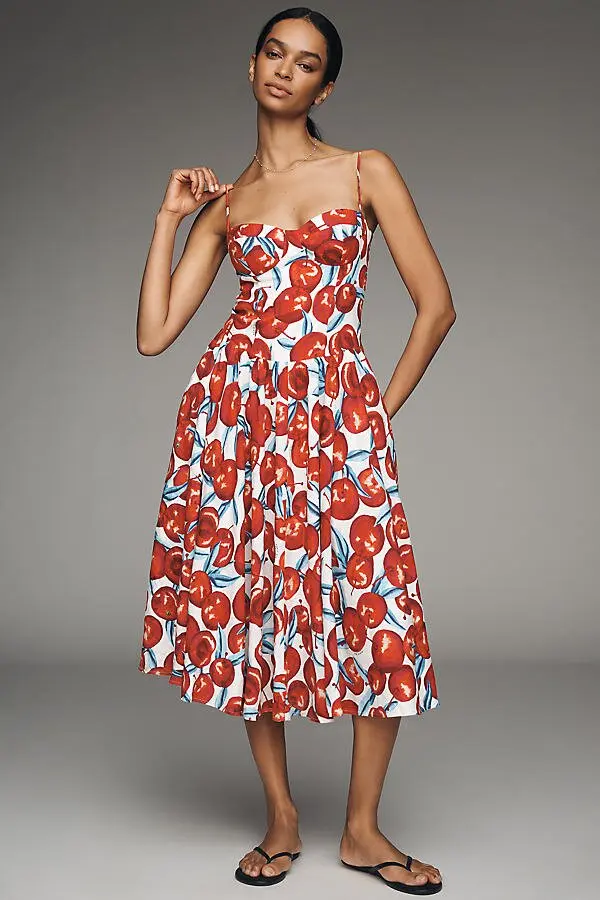 Farm Rio Sleeveless Sweetheart Midi Dress - Cherry Blossom