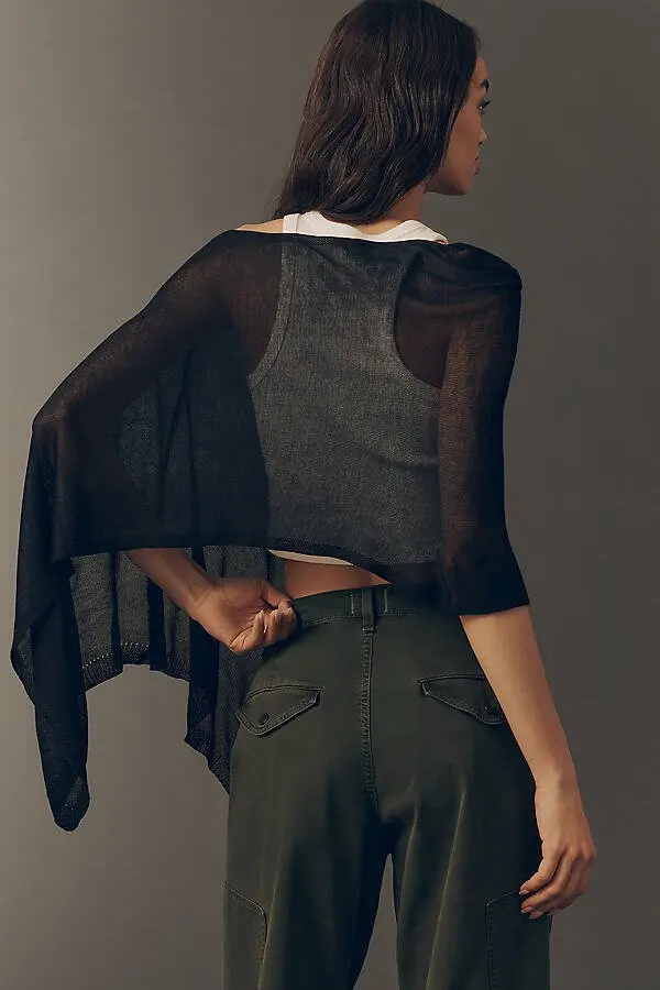 Anthropologie Sheer Knit Poncho - Black