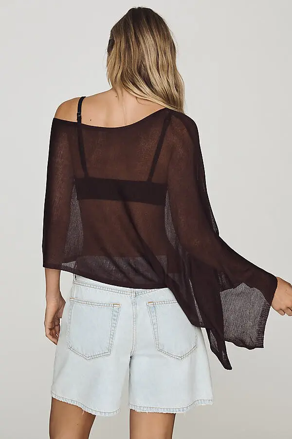 Anthropologie Sheer Knit Poncho - Chocolate