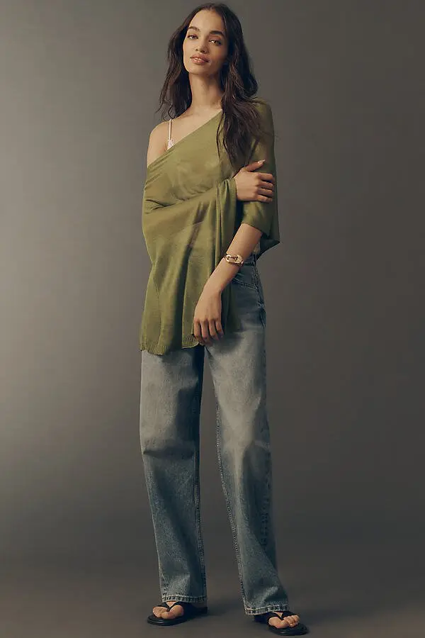 Anthropologie Sheer Knit Poncho - Green