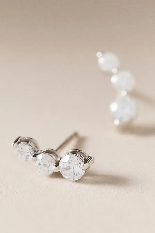 FINE DIAMONDS BY ANTHROPOLOGIE WEDDINGS Lab Diamond Stud Climber Earrings - Silver