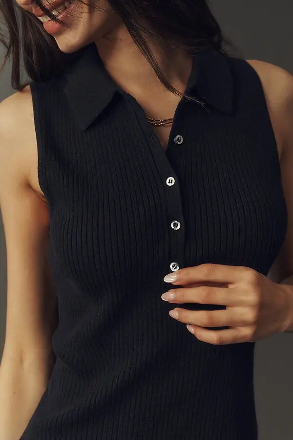 Paige Vesta Collared Tank Top - Black